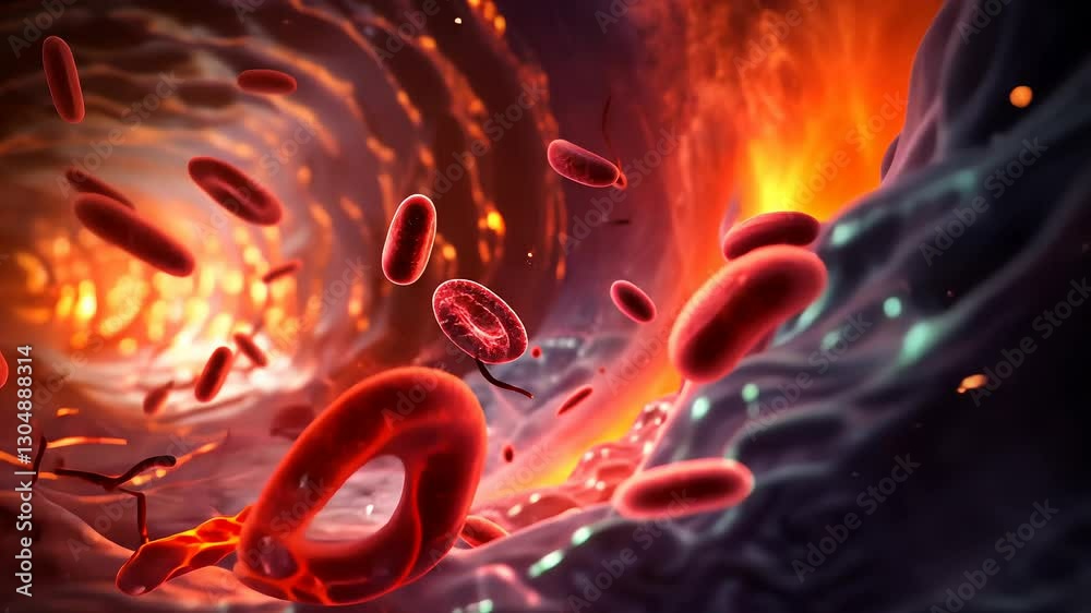 red blood cells in a blue background. Concept of chaos and disorder, as ...