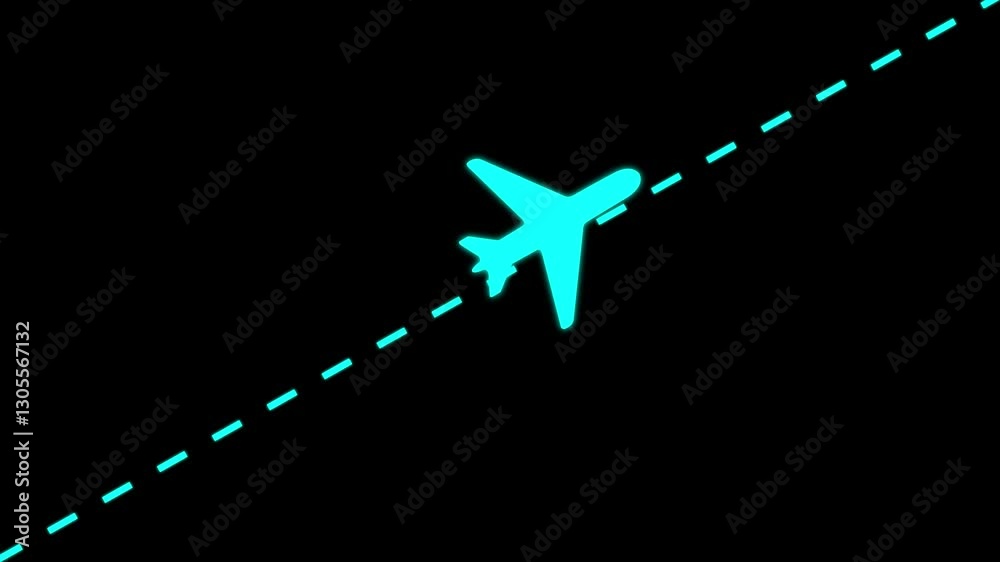 Airplane line path animation, air plane flight route with start point ...