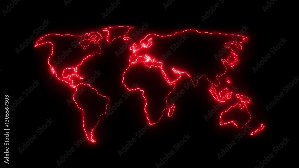 Digital Technology World Map Animation. Glowing Connections in Global ...