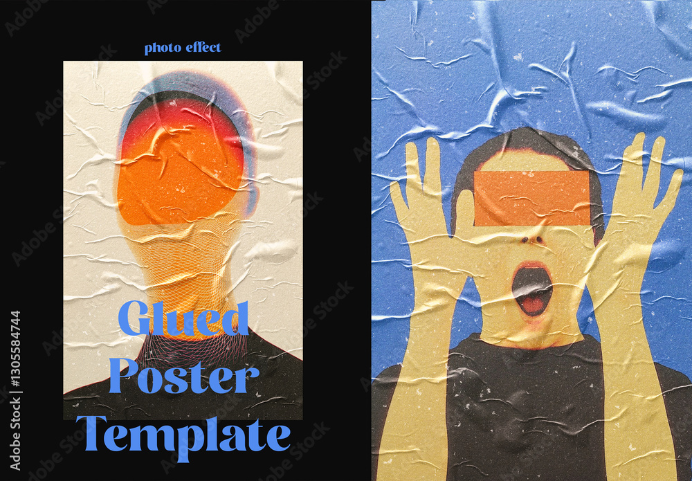 Glued Crumpled Paper Poster Photo Effect Stock Template | Adobe Stock