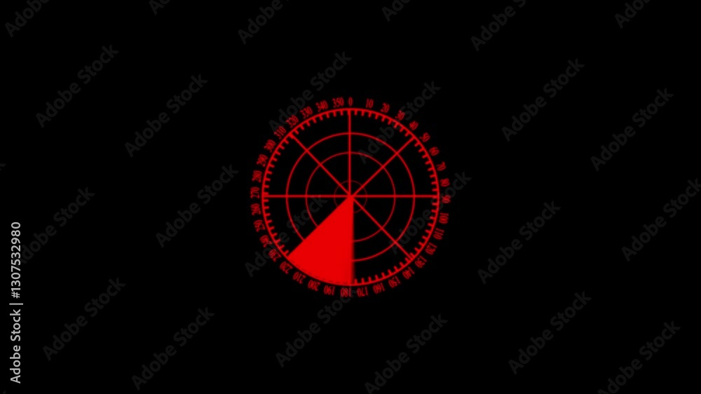 Radar screen animation on black background. Signal transmitted sonar ...