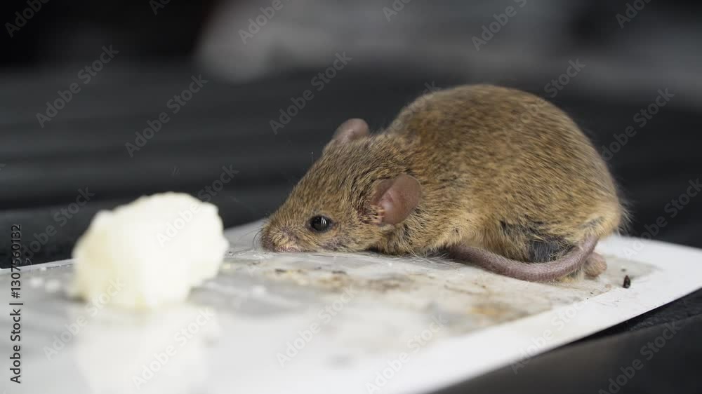 The mouse got caught in a super glue trap. A little mouse is caught in ...