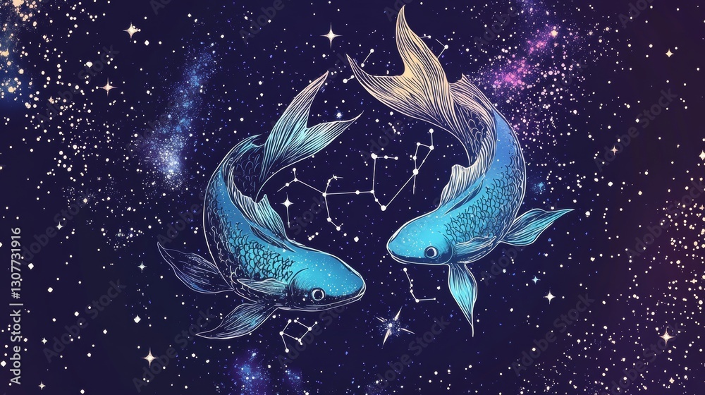 Poster Pisces, the twelfth sign of the zodiac, is represented by two ...