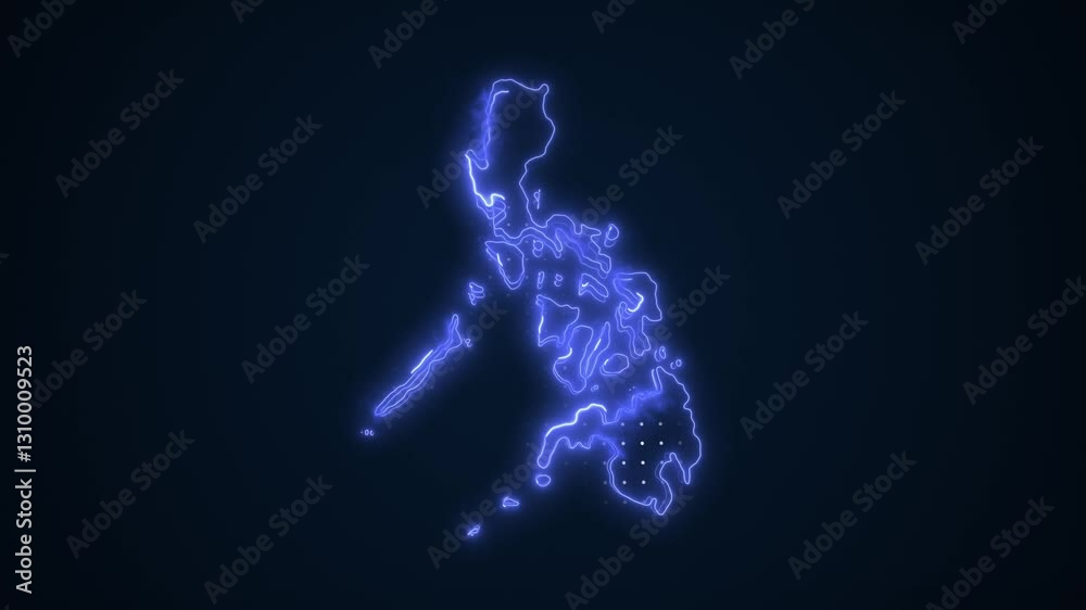 3D Moving Neon Blue Philippines Map Borders Outline Loop Background ...