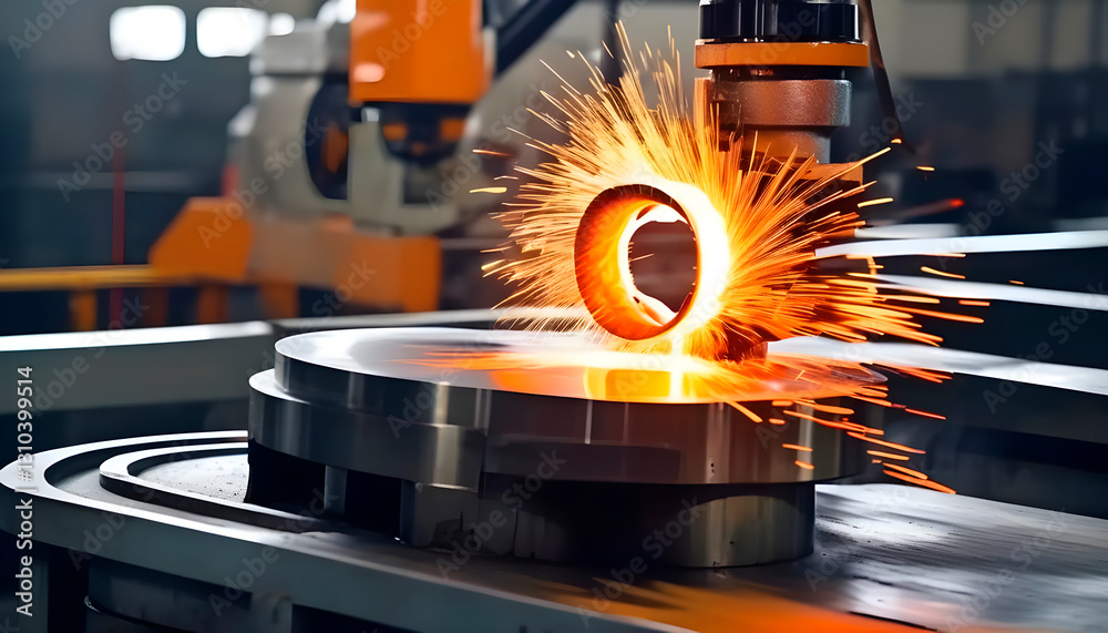 Poster Industrial cutting process, likely involving a CNC machine ...