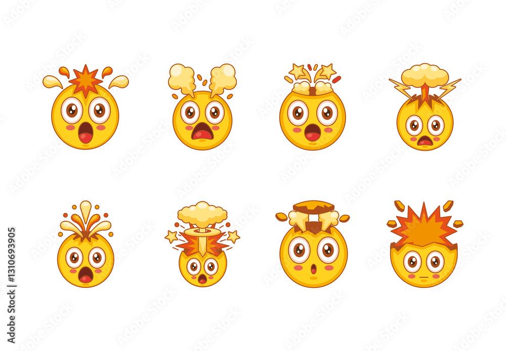 Yellow and Orange Exploding Head Emoji Icons Set Stock Template | Adobe ...