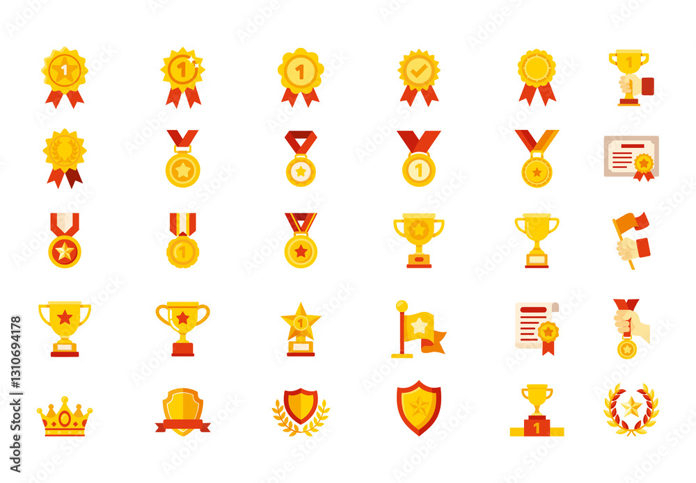 Yellow and Red First Place Ribbon Icons Set Stock Template | Adobe Stock