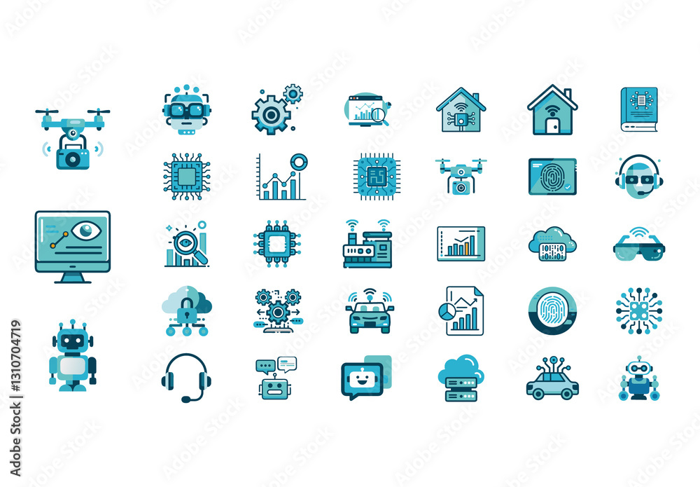Colorful AI Technology Innovation Machine Learning Icons Set Stock ...