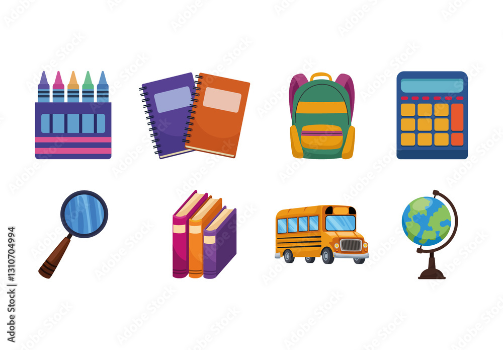 Colorful Essential School Supplies Illustration Set Stock Template ...