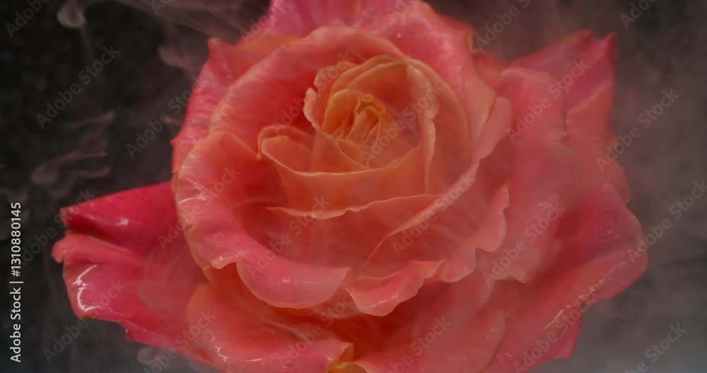 Mist rose. Flower steam paint. Defocused red orange color bloom petals ...