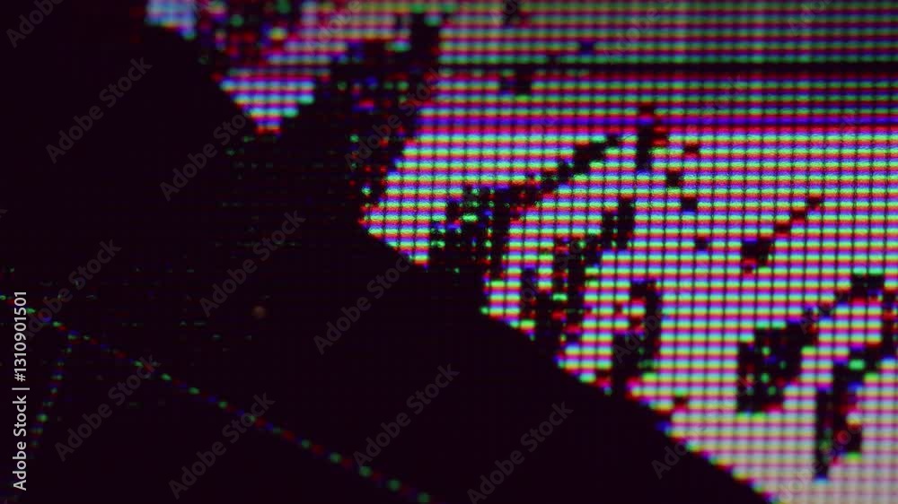 VHS noise. Digital glitch. Blur damaged monitor texture with error rainbow pixels noise. Black ...