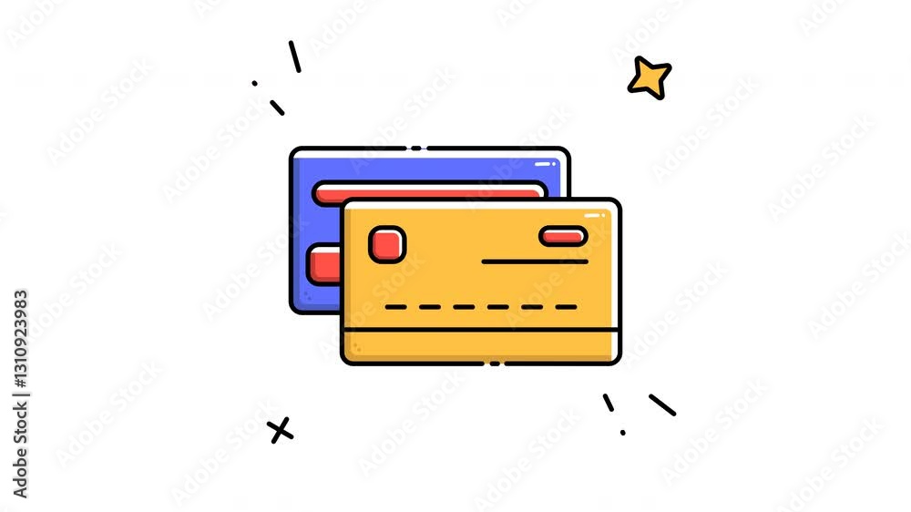 Animated credit card filled line icon on transparent background ...