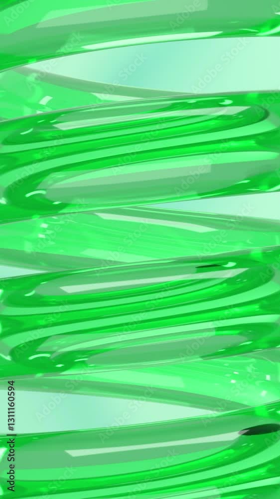 Green liquid flow through transparent spiral tube. Scientific ...