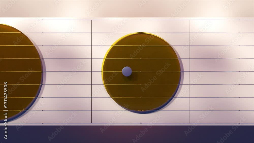 Golden circular hatch smoothly opens on a white wall with horizontal ...