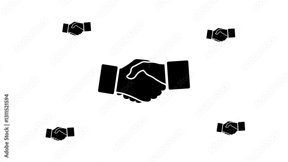 Zoom in and out animation the handshake symbol. Large black symbol in ...