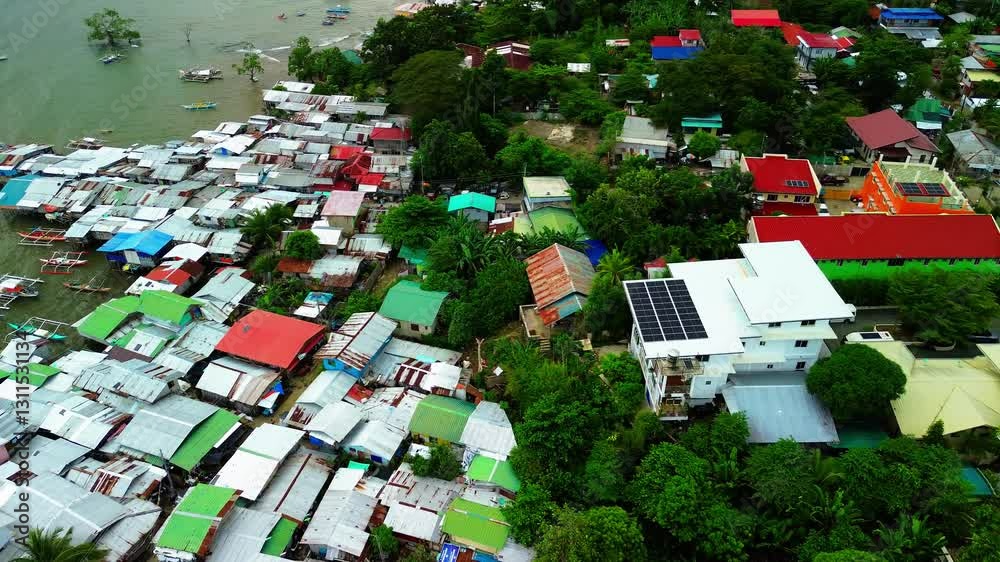 Captivating aerial panorama showcasing colorful coastal houses built ...