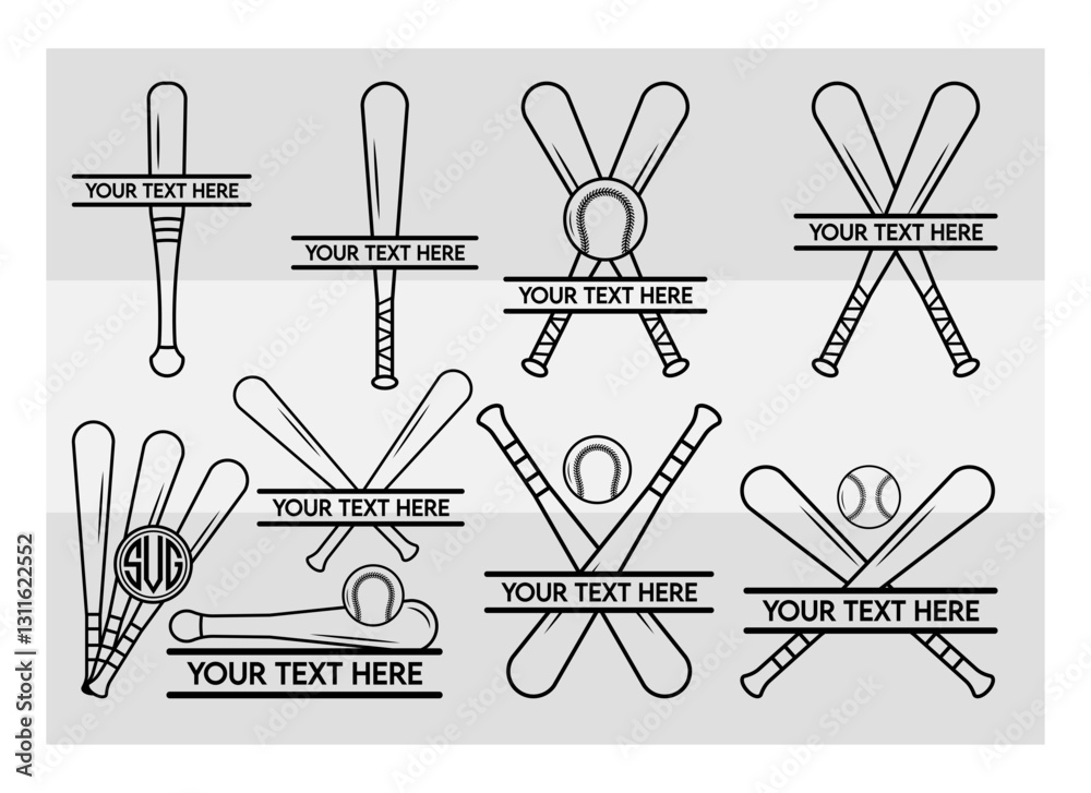 Poster Baseball Bat Split Monogram, Baseball Bat Silhouette, Sports Svg ...