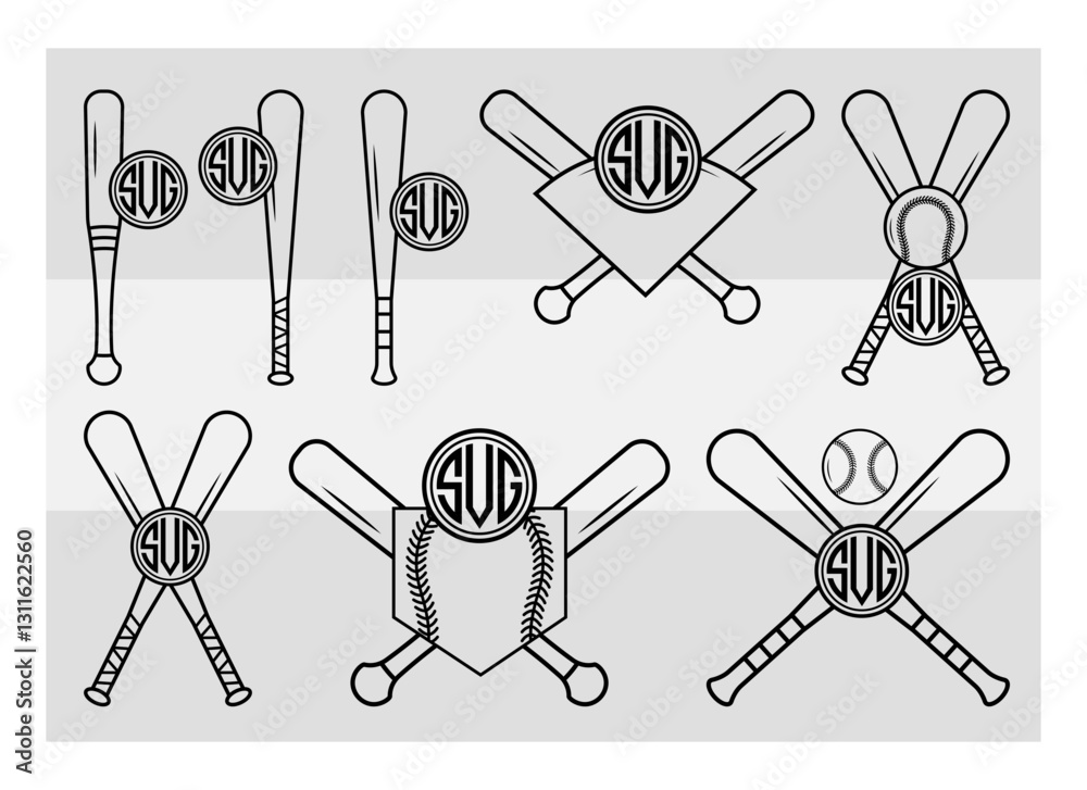 Poster Baseball Bat Circle Monogram, Baseball Bat Silhouette, Sports ...