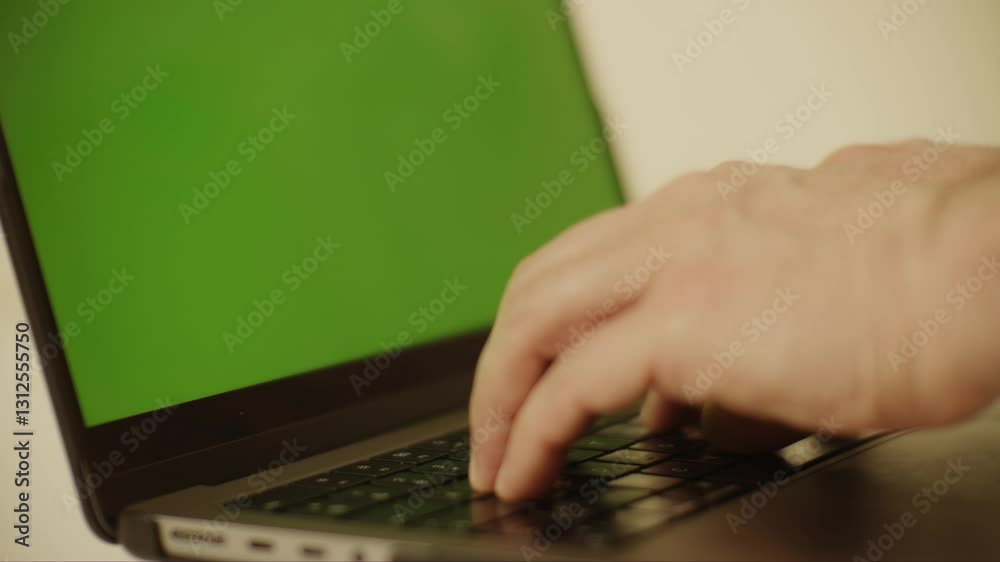 laptop,notebook, hand,keyboard typing,with green screen monitor,screen ...