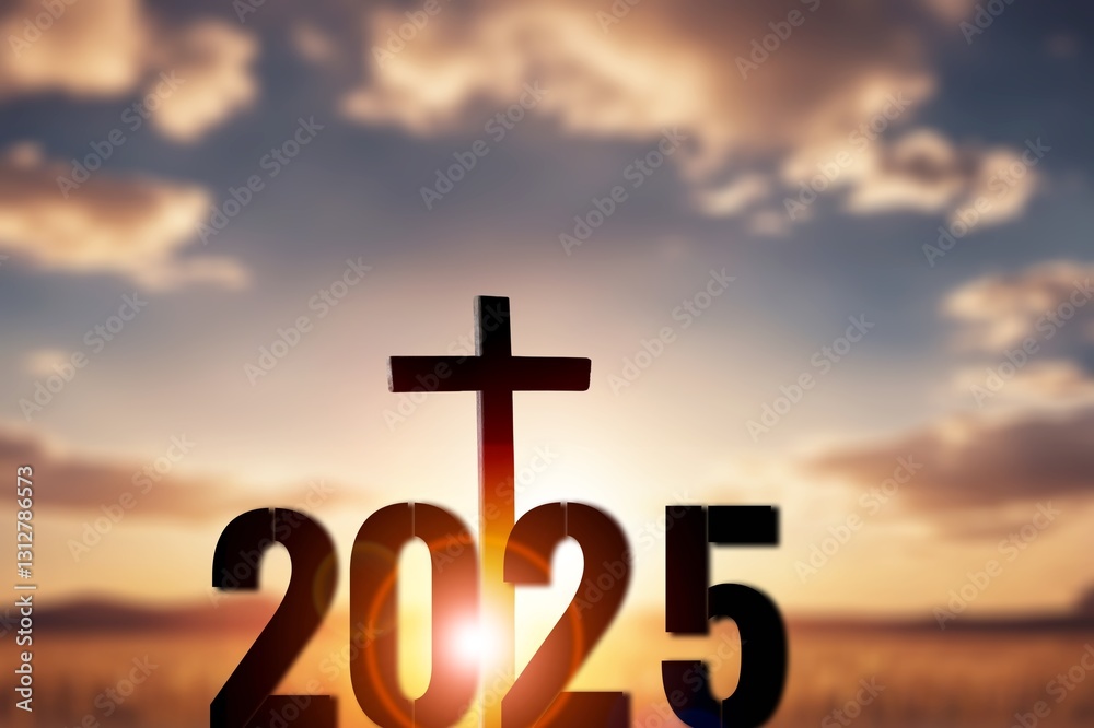 Plakát The brightly rising new year 2025 with holy cross – Obraz na Zeď ...