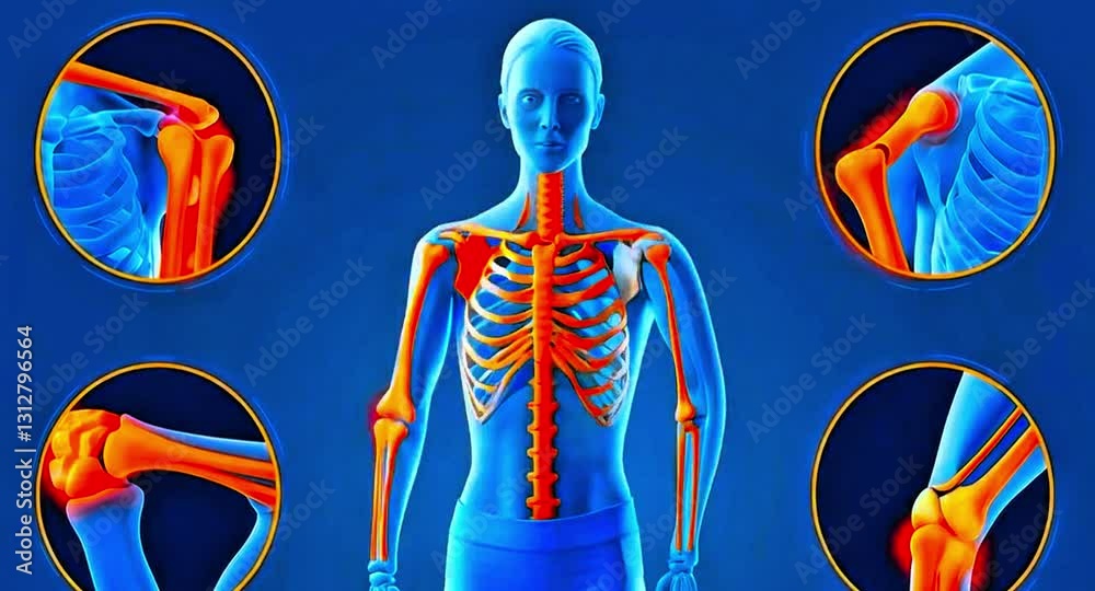 Human body bone joints anatomy, back or joint pain shown in 3D model ...