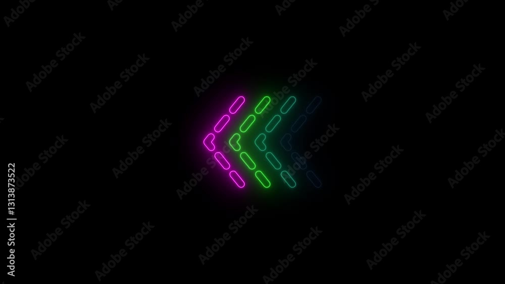 Glowing neon dot ball right lift direction arrow icon animation concept ...