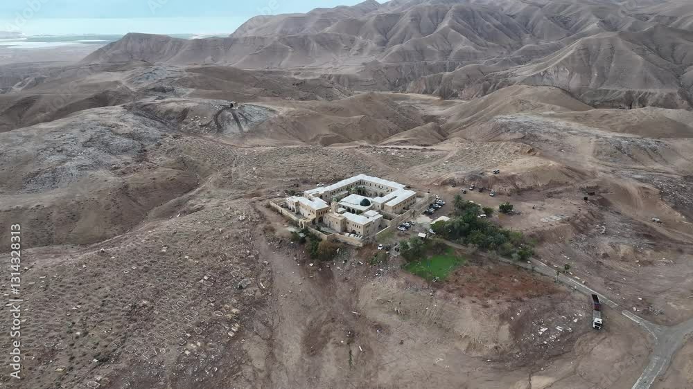 Nabi Musa Shrine in the Judean Desert An aerial view of the historic ...