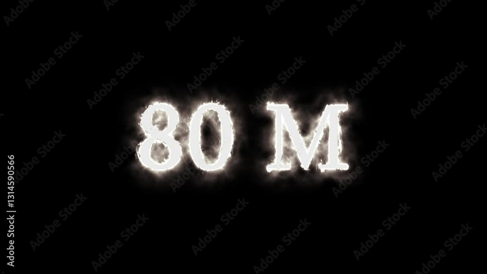 Neon glowing 80M text icon animation number sign symbol on black ...