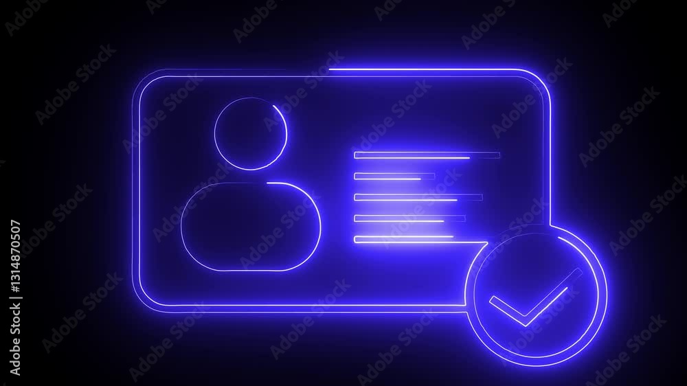 Neon ID Card icon animation. Neon Identification card outline icon ...