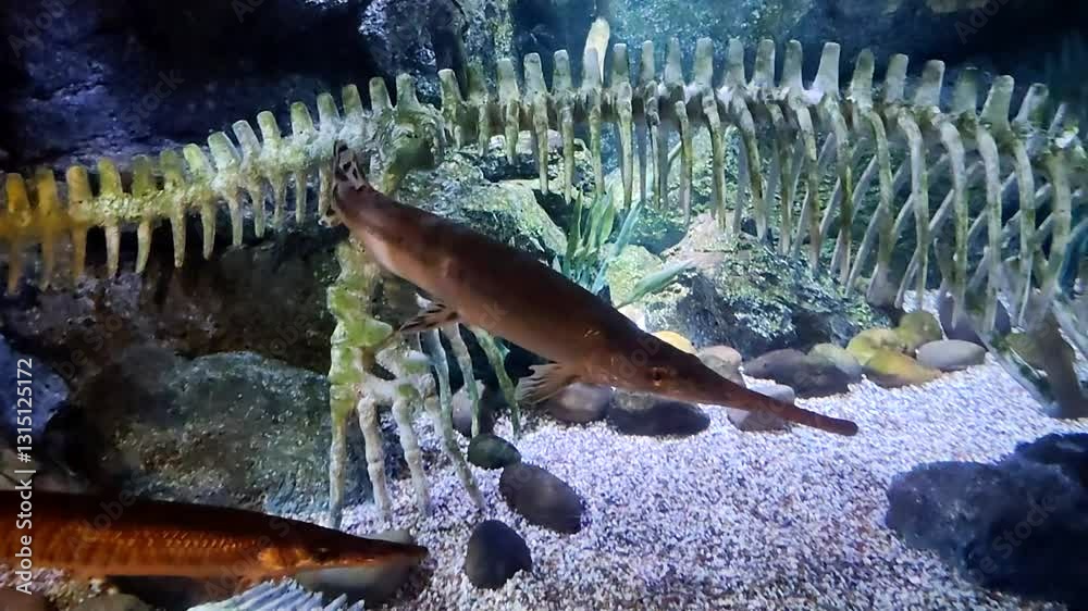 Long, slender fish swimming gracefully in aquarium, showcasing unique ...