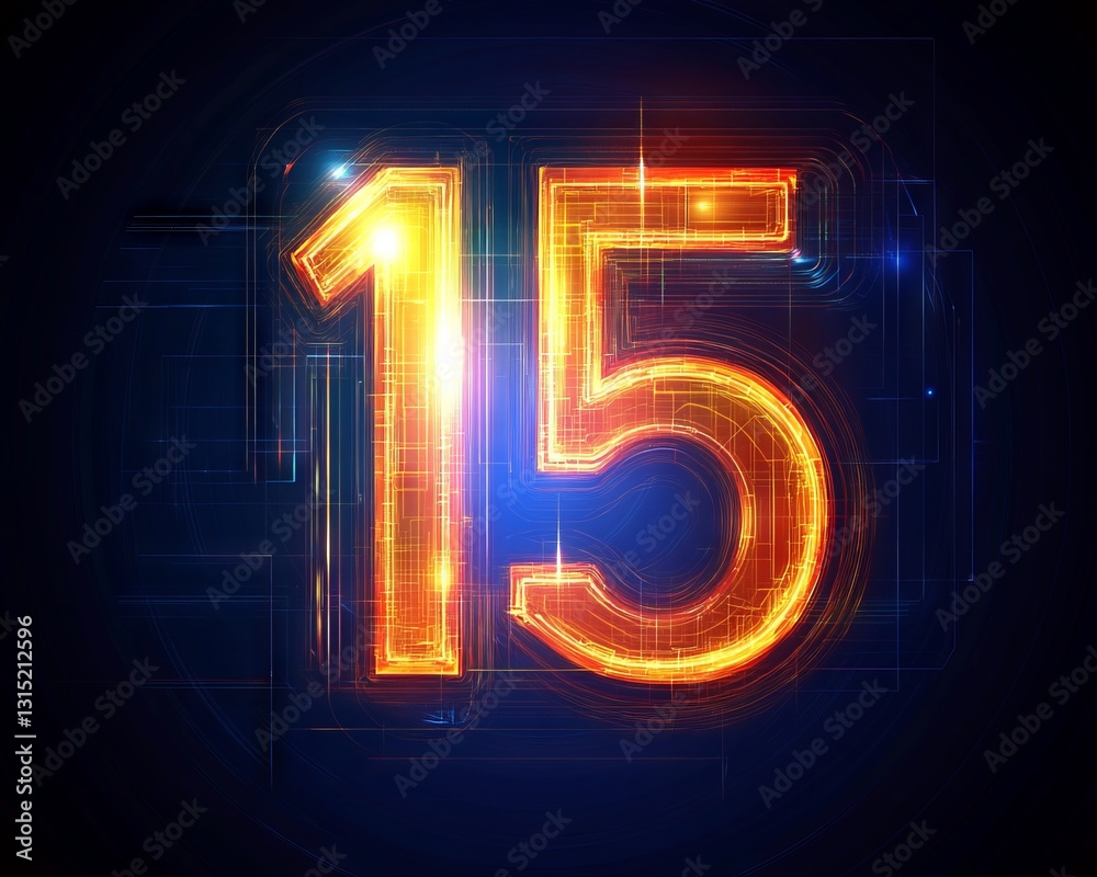 ภาพประกอบสต็อก Digital Number 15, Futuristic Design, Circuit Background ...