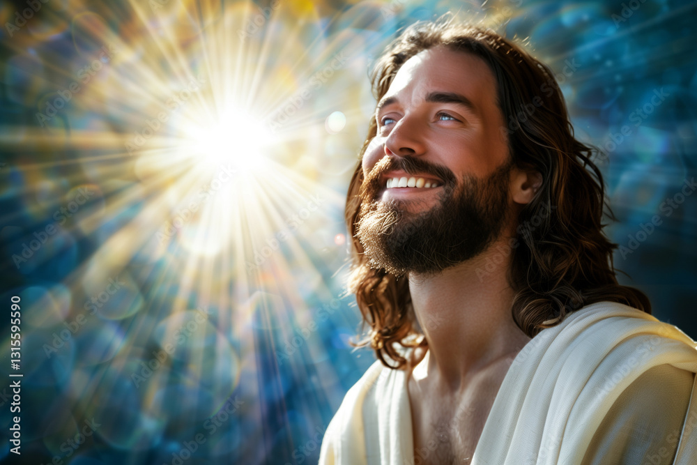 Poster Portrait of Jesus Christ Resurrected with a joyful expression ...