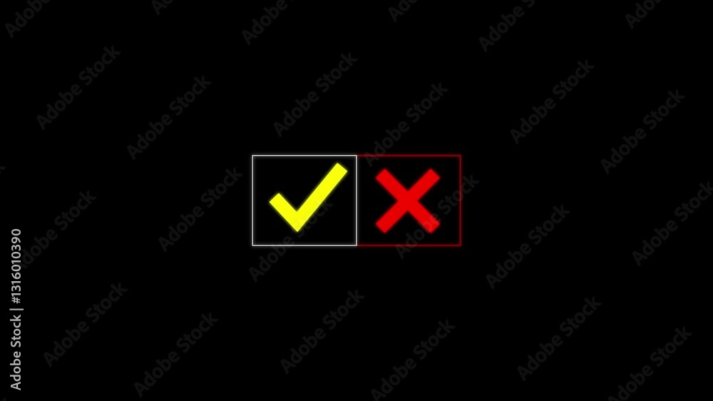 Tick and cross set, positive and negative result signs red green. False and true, right and ...
