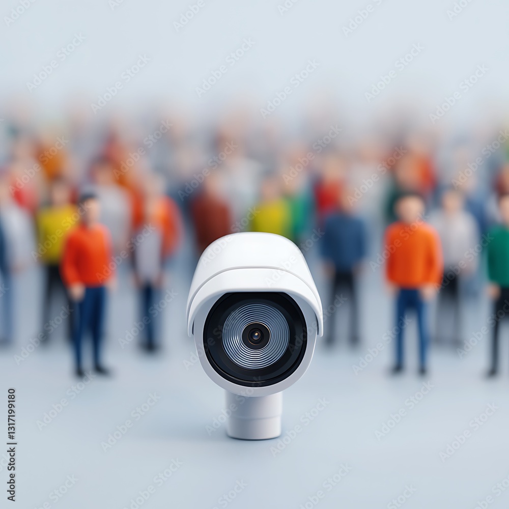 A security camera is prominently displayed in the foreground, with a ...