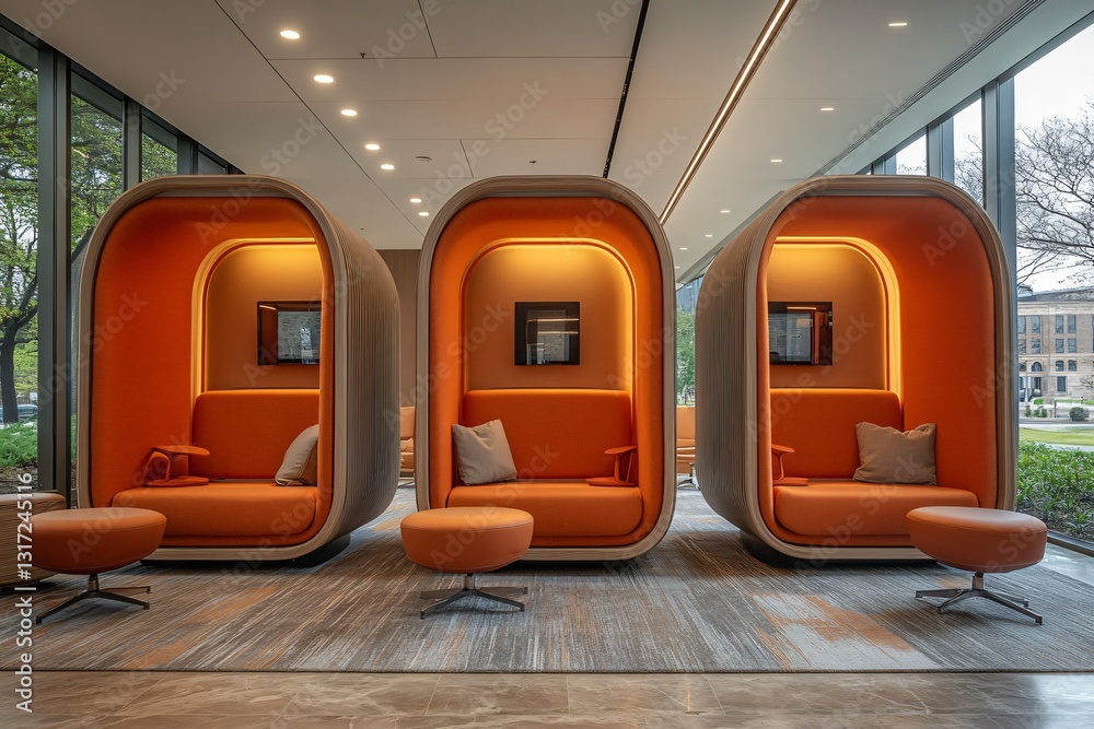 Photo & Art Print Modern Collaborative Workspace with Cozy Pods for ...