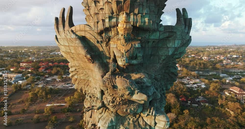 Bali, indonesia. Drone Aerial view 4k Statue of Vishnu in Garuda Wisnu Kencana Cultural Park at ...