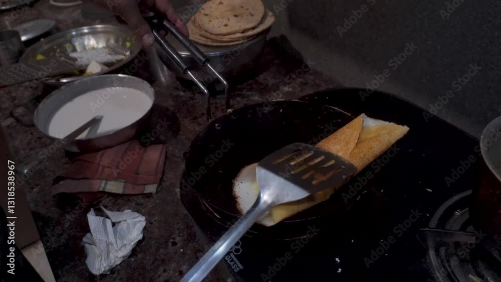 South Indian Dosa, A Crispy fermented rice-lentil crepe with spicy ...