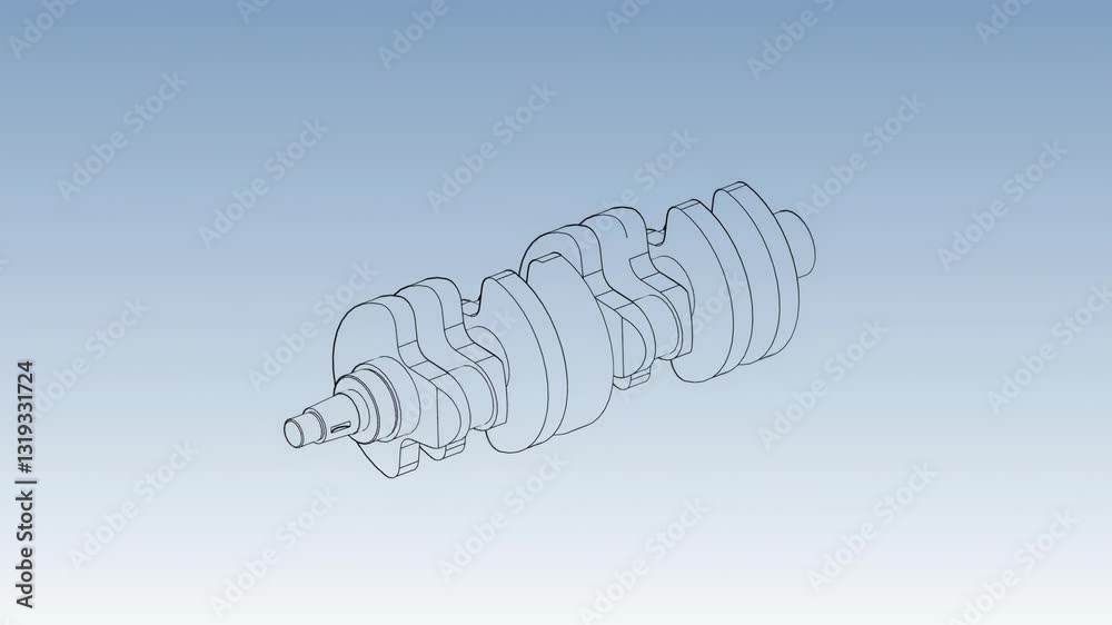 crankshaft, CAD technical drawing, and 3D illustration, mechanical part ...