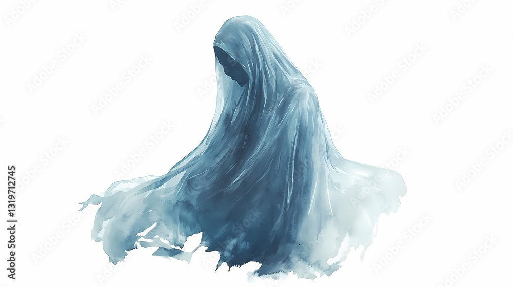 Poster A ghostly apparition with a translucent veil, radiating a ...