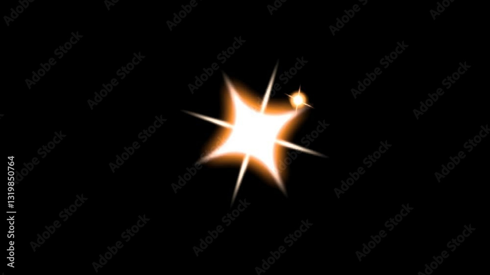 Glowing yellow flash star animation on a black screen. Sparkling light ...