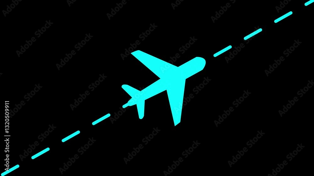 Airplane line path animation, air plane flight route with start point ...