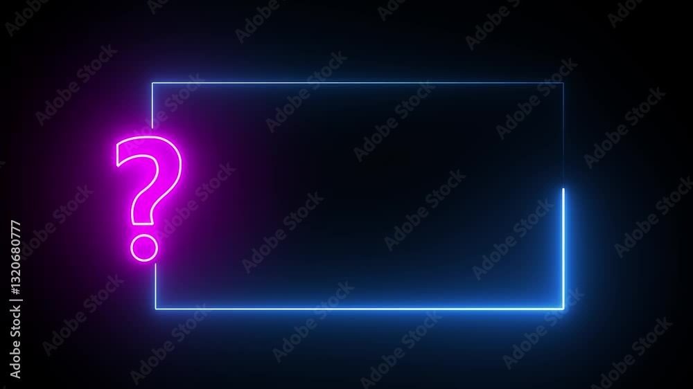 neon sign light Question mark on black background. Quiz trivia game ...