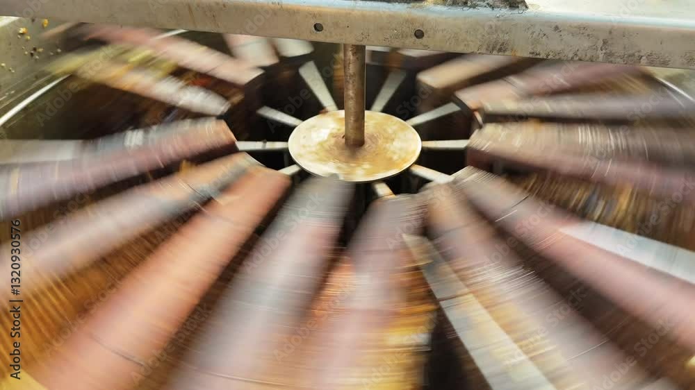 Mechanical spinning extractor harvesting honeycomb racks in Vietnam Mộc ...