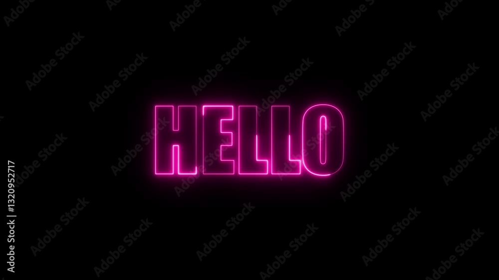 hello text icon animation neon glowing blue color text letter banner ...