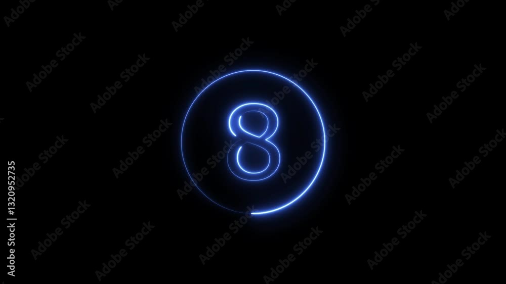 10 seconds countdown neon bright royal blue color animation on black ...