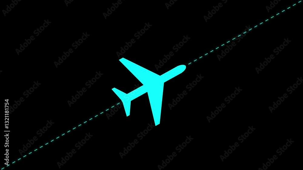 Airplane line path animation, air plane flight route with start point ...