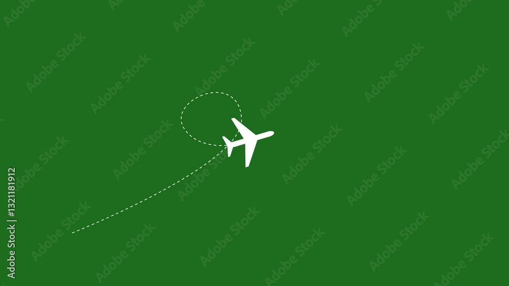 Airplane line path animation, air plane flight route with start point ...