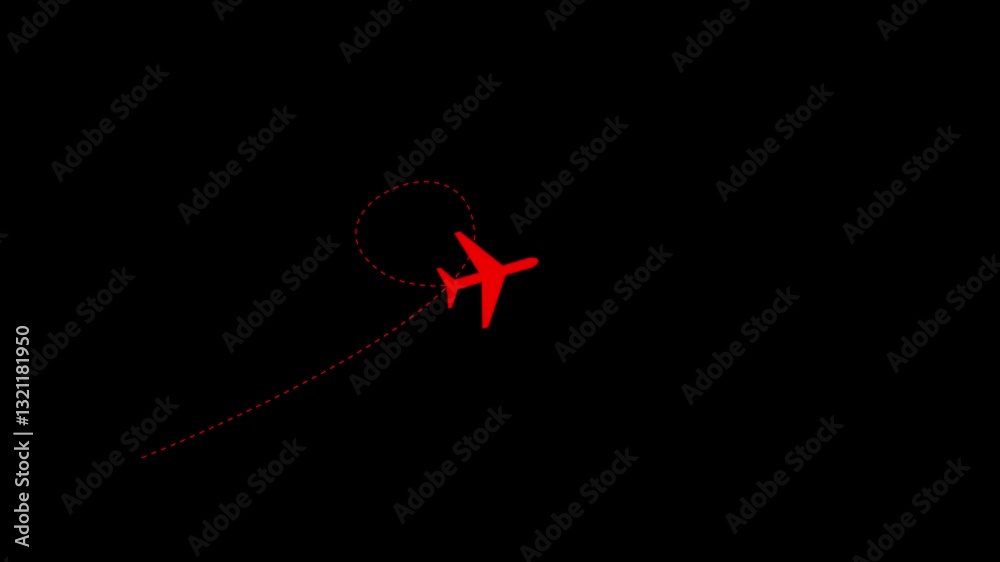 Airplane line path animation, air plane flight route with start point ...