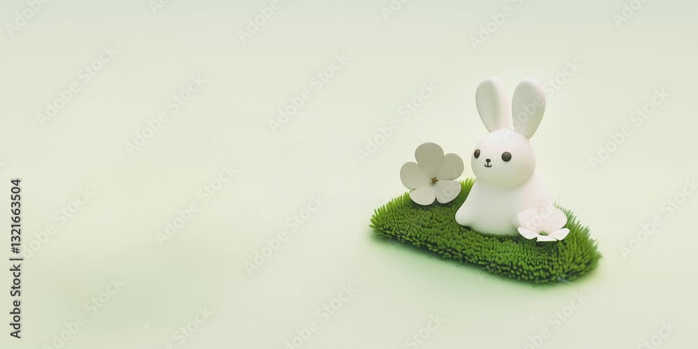 Minimalist cute bunny rabbit and flowers, 3d looping animation digital ...