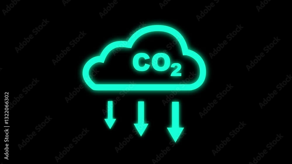 CO2 emission reduction animation. Carbon dioxide with cloud icon. Arrow ...